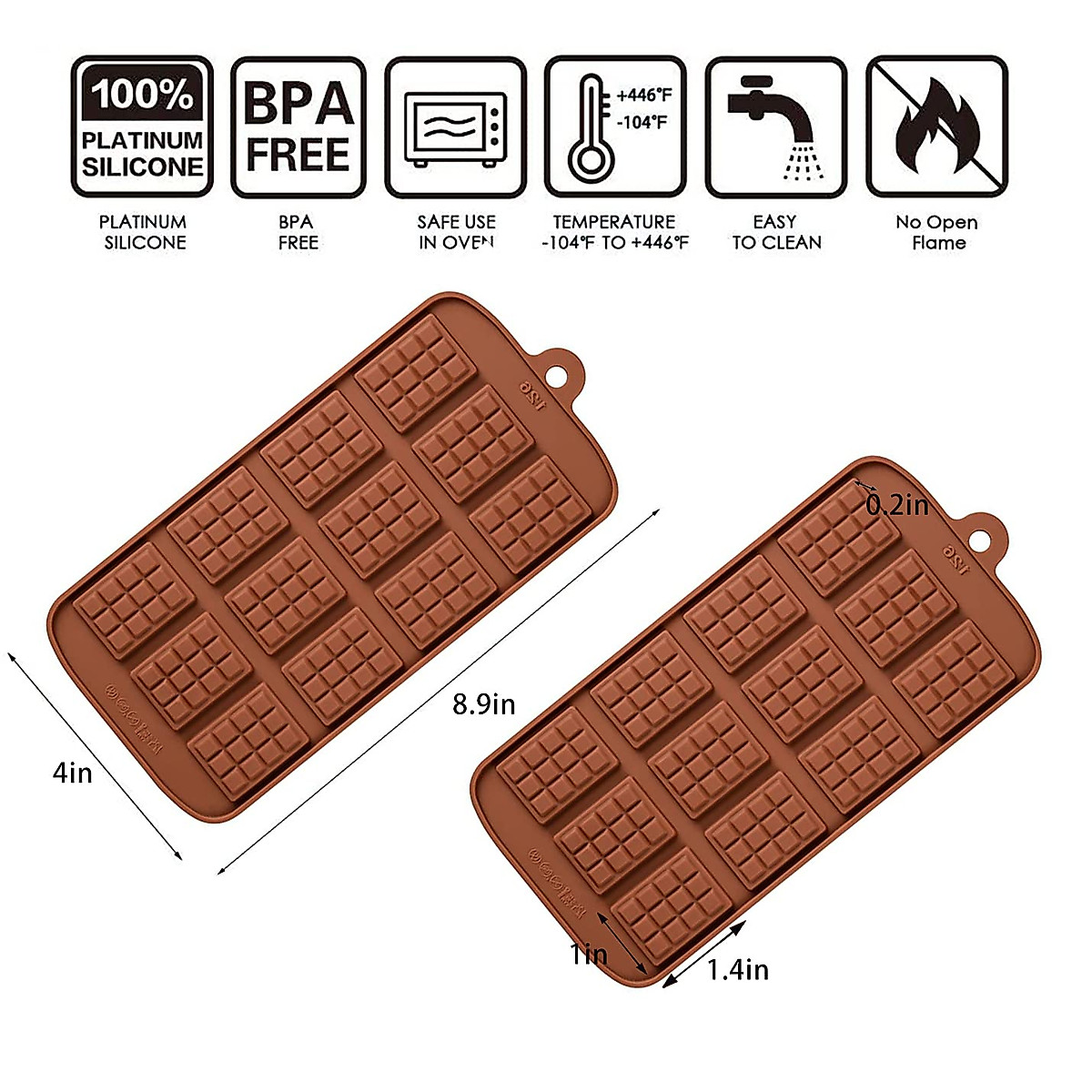 Waffle Chocolate Moulds Silicone Candy Molds, 3PCS12-Cavity Small Break Apart Chocolate Molds Non-Stick Reusable DIY Baking Molds Candy Protein & Energy Bar Moulds + 1 Dropper