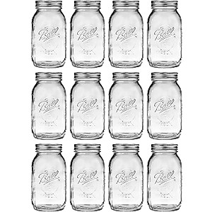 Regular Mouth 32 oz Quart Mason Jars With Lids And Bands 12-Pack) Bundled With, KangarooBands Jar Opener, And Package Of Jar Labels | Canning, Fermenting, Pickling, DIY Decors Projects