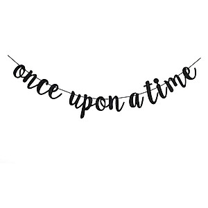 Once Upon A Time Banner, Black Sign Garlands for Bridal Shower, Wedding Engagement, Engaged, Birthday, Bachelorette Party Decors Supplies