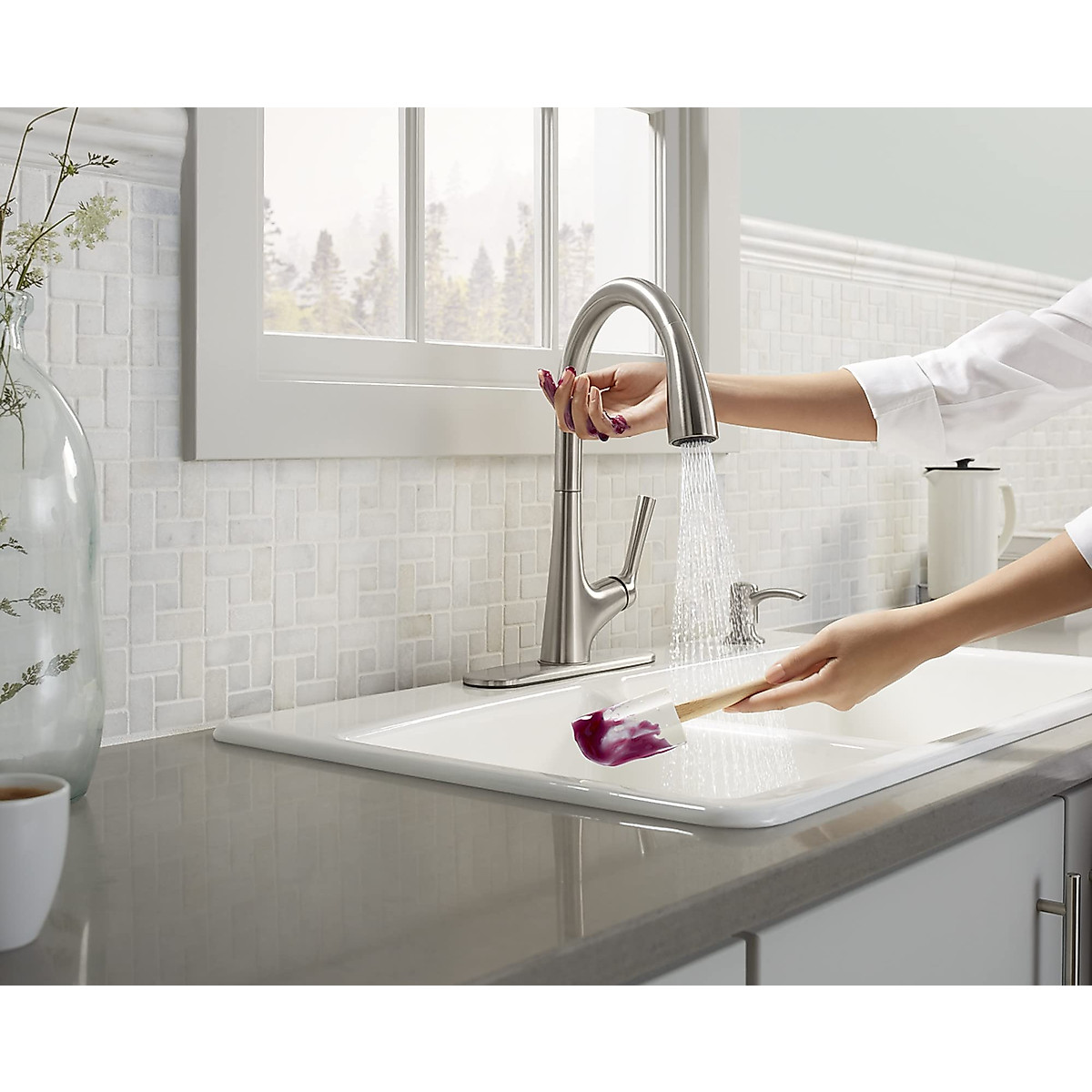 Kohler R77748-SD-VS Malleco Touchless Pull Down Kitchen Sink Faucet with Soap/Lotion Dispenser, Vibrant Stainless