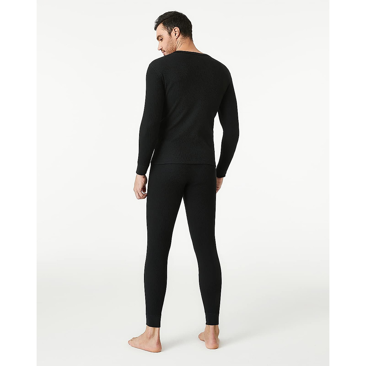 LAPASA Men's Cotton Waffle Thermal Underwear Set Top Long Sleeve Warm Long Johns Base Layer Shirt & Bottom Cold Weather Midweight M60 Medium Black