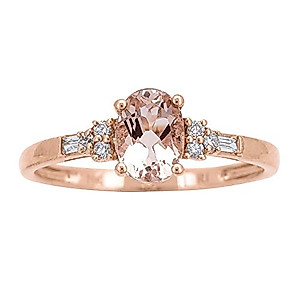 Gin & Grace 10K Rose Gold Genuine Morganite & Natural Diamond Engagement Promise Propose Promise Ring for Women