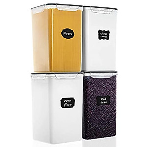 M MCIRCO Extra Large 7qt / 6.5L/220oz Tall Food Storage Containers, WIDE & DEEP, 4-Piece BPA Free Plastic Airtight Kitchen Pantry Storage Containers for Flour, Sugar, with 4 Measuring Cups,20 Labels