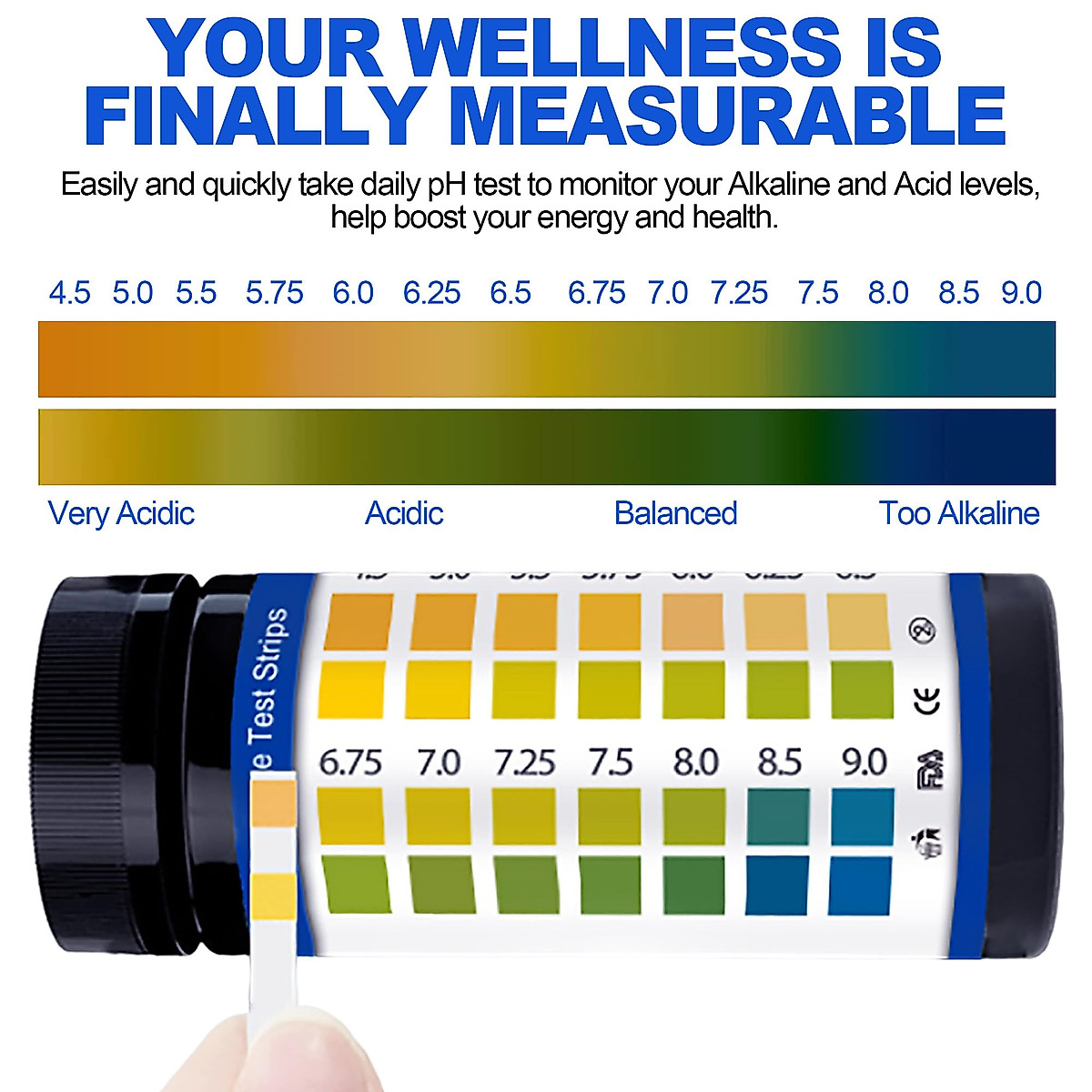 PH Test Strips for Urine & Saliva - 200ct Urine PH Test Strips for Humans, Fast & Accurately Track & Monitor Your pH Level (4.5-9.0ppm) in Seconds, Quick & Easy to Test Alkaline & Acid Levels in Body