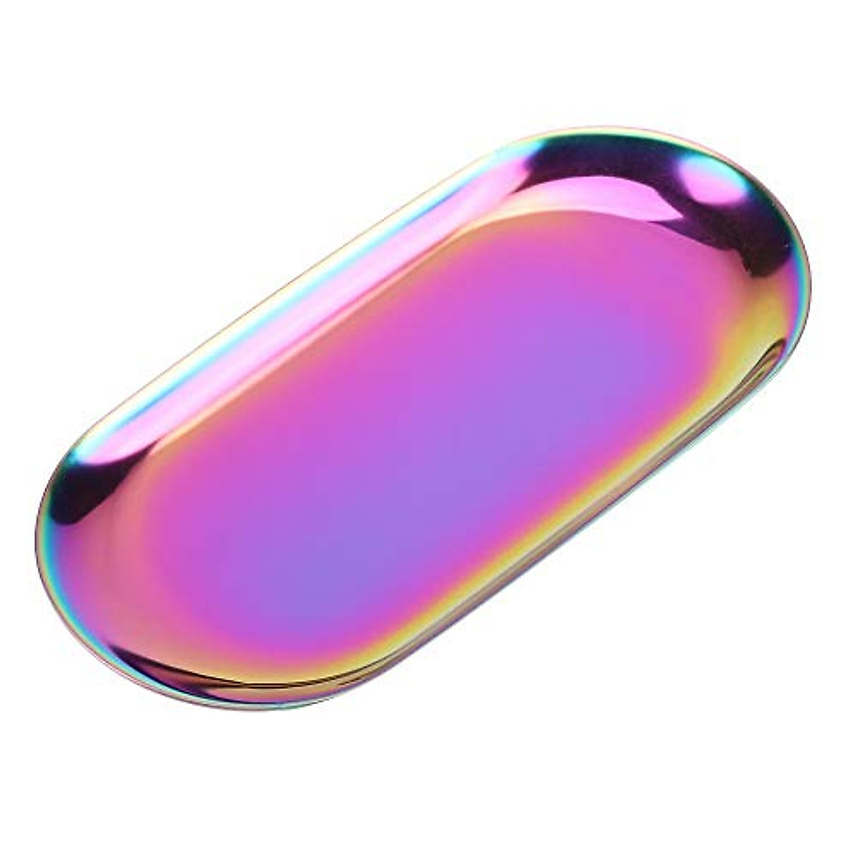 Storage Tray-Nordic Style Stainless Cosmetics Jewelry Cake Plate for Office Desks(L-Rainbow)