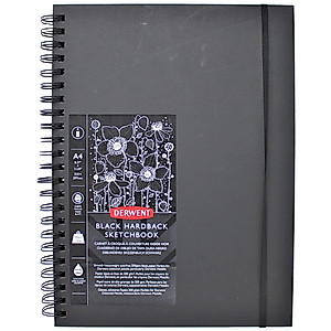 Derwent Black Paper Sketch Book - A4 Portrait, 40 Sheets, Acid-Free Paper, Wirebound Spine, Professional Quality, Black Book, 2300379