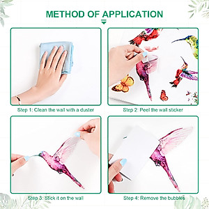 Hummingbirds Wall Decals Peel and Stick Birds Vinyl Wall Stickers Butterfly Flowers Colorful Wall Stickers Hummingbird on The Tree Branch Flower Decals Garden Living Room Bedroom TV Wall Decorations