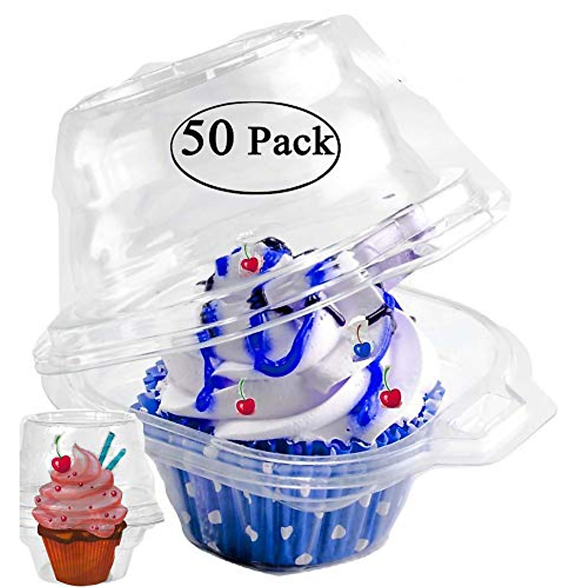 pack of 50 individual cupcake containers Strong and Sturdy Clear Plastic Cupcake Muffin Containers disposable 1 Compartment cupcake containers Cupcake Carrier Holder single cupcake favor box plastic