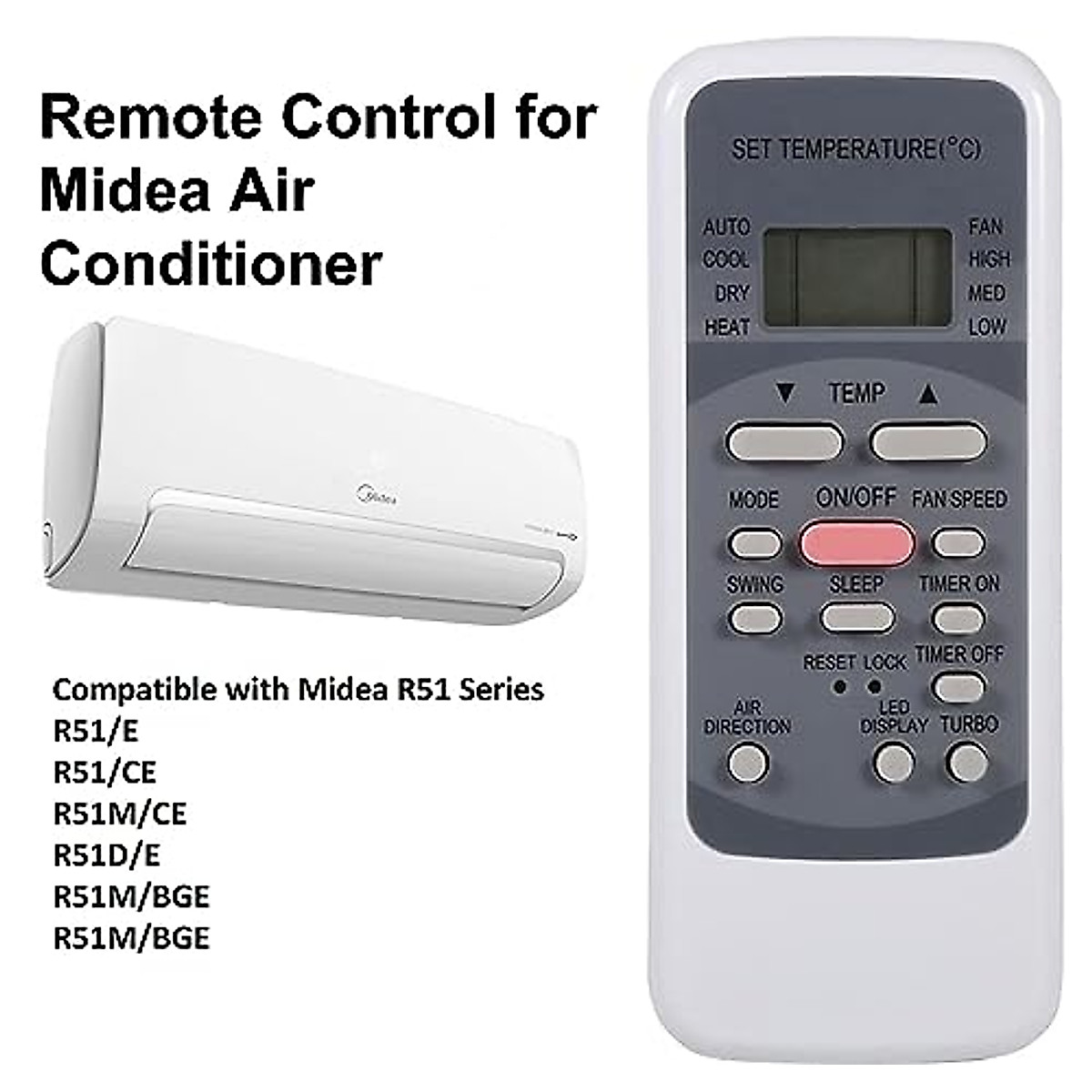 Universal Remote Control Replacement for Midea Air Conditioner (Type: R51M/E)