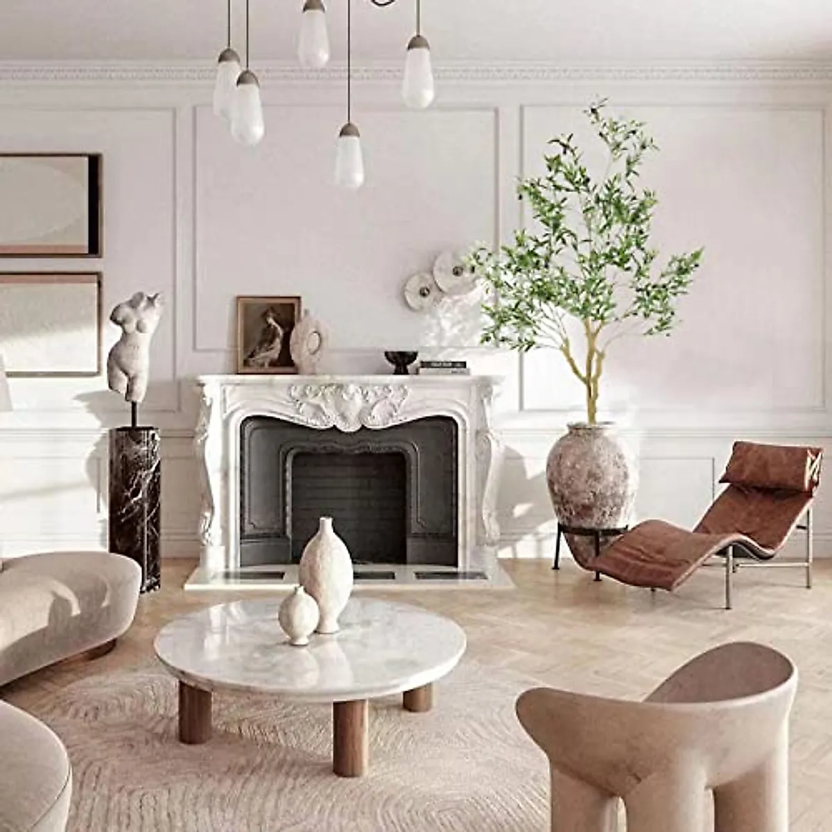 Nafresh Tall Faux Olive Tree，7ft（84in） Realistic Potted Silk Artificial Indoor with Green Leaves and Big Fruits for Home Office Living Room Bedroom Stairs Foyer Decor.