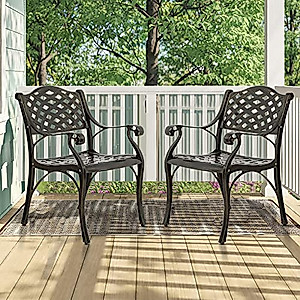 MEETWARM 2 Piece Patio Dining Chairs, Outdoor All-Weather Cast Aluminum Chairs, Patio Bistro Dining Chair Set of 2 for Garden Deck Backyard, Lattice Weave Design