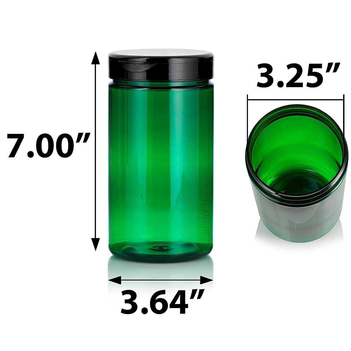 JUVITUS 32 oz Green Plastic PET Refillable Jar (BPA Free) with Black Flip Top Cap (4 pack)