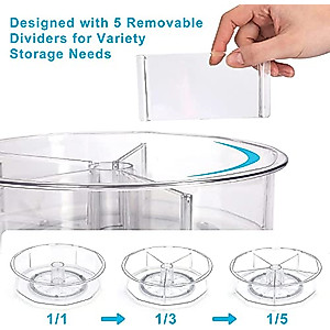 Puricon 2 Pack Lazy Susan Organizer 12 inch and 9" with Dividers, Clear Turntable Rotating Storage Container Bin for Kitchen Pantry Cabinet Fridge Undersink, Spice Rack Snack Skincare Organizer