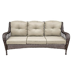 Jeco 6 Piece Wicker Seating Set with Tan Cushions, Espresso