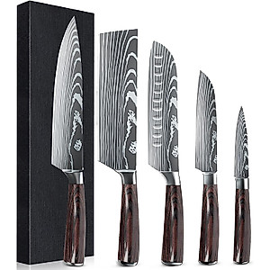 MDHAND Professional Kitchen Chef Knife Set, High-Carbon Stainless Steel Chef Knife Set with Cover, 5 Piece Knifes set