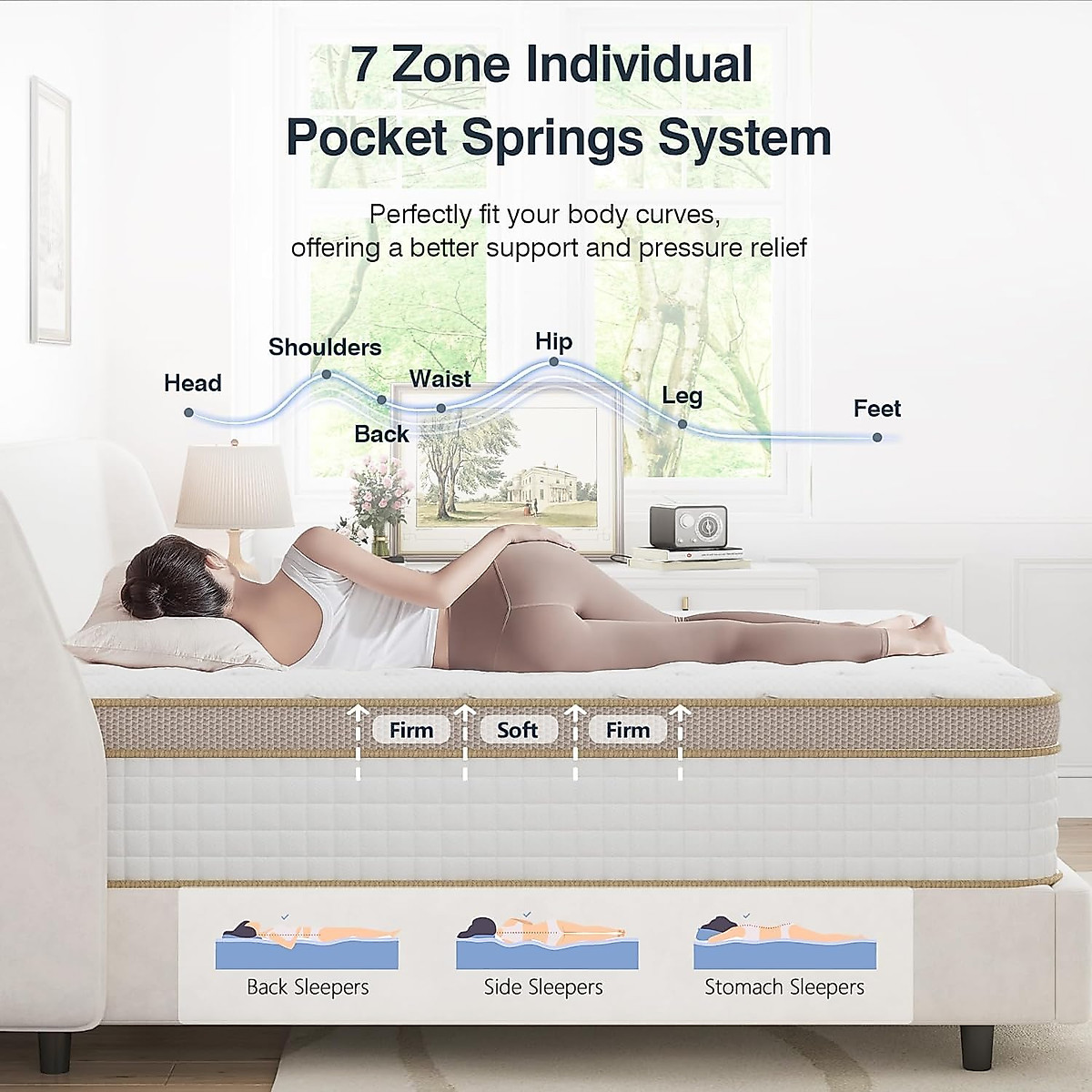EEN EEN SLEEP King Size Mattress, Upgrade Strengthen 12 Inch Firm Hybrid King Mattress in A Box, Mattress King Size with High Density Memory Foam and Independent Pocket Springs, Strong Edge Support