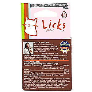 Licks Pill-Free Cat Skin and Allergy - Omega 3 Cat Allergy Relief - Cat Vitamins & Supplements for Itchy Skin - Turmeric Supplement for Cat Skin - Gel Packets - 10 Use