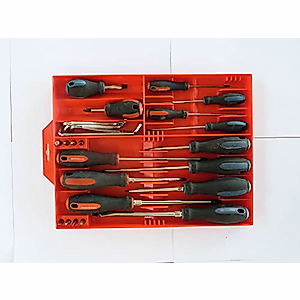 TOOL SORTER SCREWDRIVER ORGANIZER (RED) – Low Profile, Tough-Built Screwdriver Organizer for Toolbox Drawers | Holds Up To 16 Screwdrivers and 8 Bits | Unclutter your Toolbox