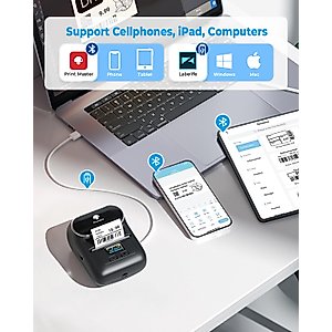 Phomemo M110 Label Printer - Bluetooth No Ink Printer, Mini Portable Barcode Label Printer for Retail, Address, Barcode, Home, for PC/Mac, iOS/Android, with 3pack Most Used Labels, Ebony Black