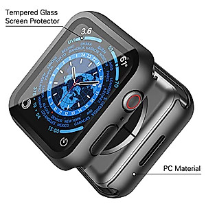 Misxi 2 Pack Hard PC Case with Tempered Glass Screen Protector Compatible with Apple Watch Series 8 Series 7 45mm, Ultra-Thin Scratch Resistant Overall Protective Cover for iWatch S8 / S7, Black