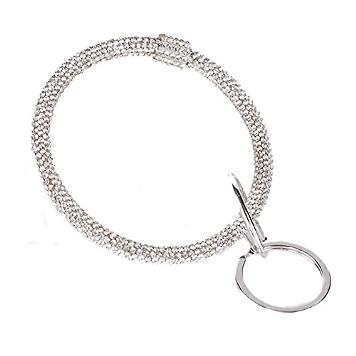 Bling Buy Rhinestone Wearable Keyring Bangle Sparkle Bracelet keychain Wristlet Key Chain for Women, Silver, 3 Inch