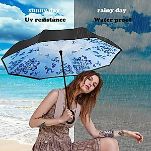 MRTLLOA 40/49/56 Inch Oversize Windproof Inverted Reverse Upside Down Umbrella, Golf Size Rain Umbrella, Double Layer, C-Shaped Handle for Men, Women and Kids (Orchid Butterfly, 49 Inch)