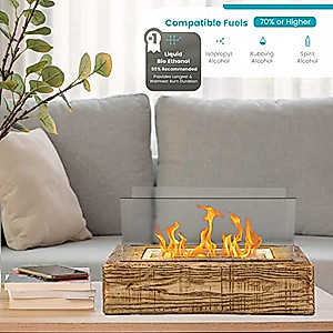 Home Zone Living Concrete Portable Tabletop Rectangle 13” Mini Fire Pit Bowl w/Wick, Indoor, Outdoor Use, Patio, Deck, Balcony Safe, Ethanol Alcohol, Smokeless, Long Burning, Fireplace, Soot Free