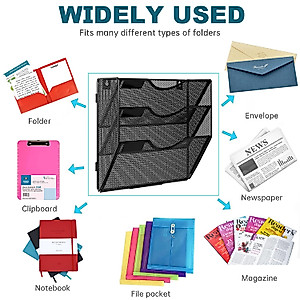 PAG Hanging Wall File Holder, 3 Tier Mail Sorter for Wall, Mesh Office Wall Organizer For Papers/Folders/Files Clipboard & Magazine, Black