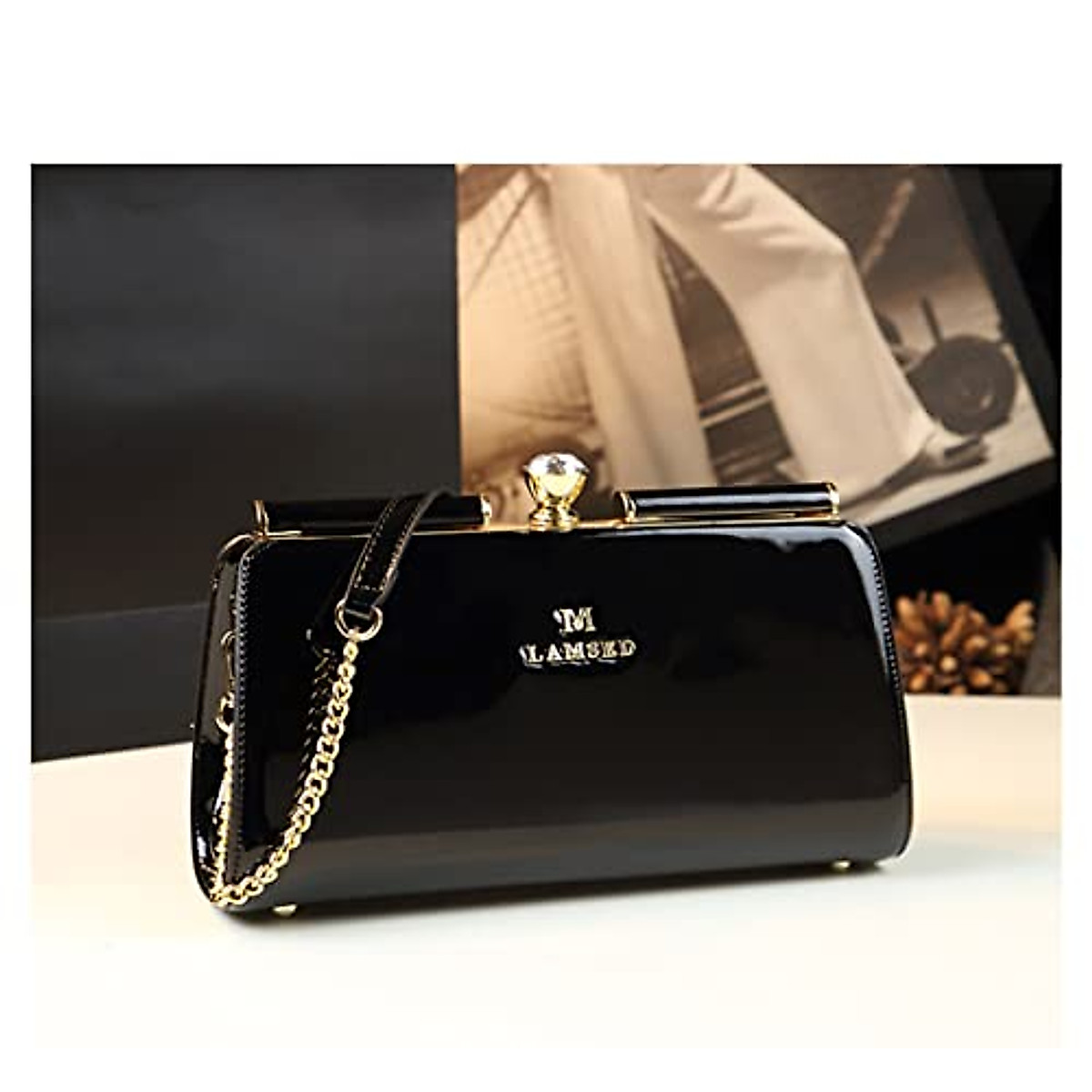 Shirt Luv Genuine Leather Women's Top Handle Satchel Crossbody Handbags Clutch Evening Bag Purses Small Shoulder Bags (Black)
