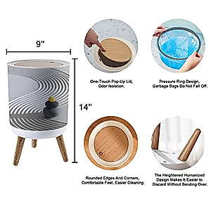 CAKOJV188 Round Trash Can with Press Lid Japan Garden Small Garbage Can Trash Bin Dog-Proof Trash Can Wooden Legs Waste Bin Wastebasket 7L/1.8 Gallon