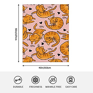 Kamoxi Cat Throw Blankets Cute Orange Cats Kitty Kawaii Pets on Pink Blanket Cat Lover Gifts for Women Girls Baby, Soft Sofa Bed Chair Couch Fleece Flannel Fluffy Plush Blanket Bedding 50"x40"