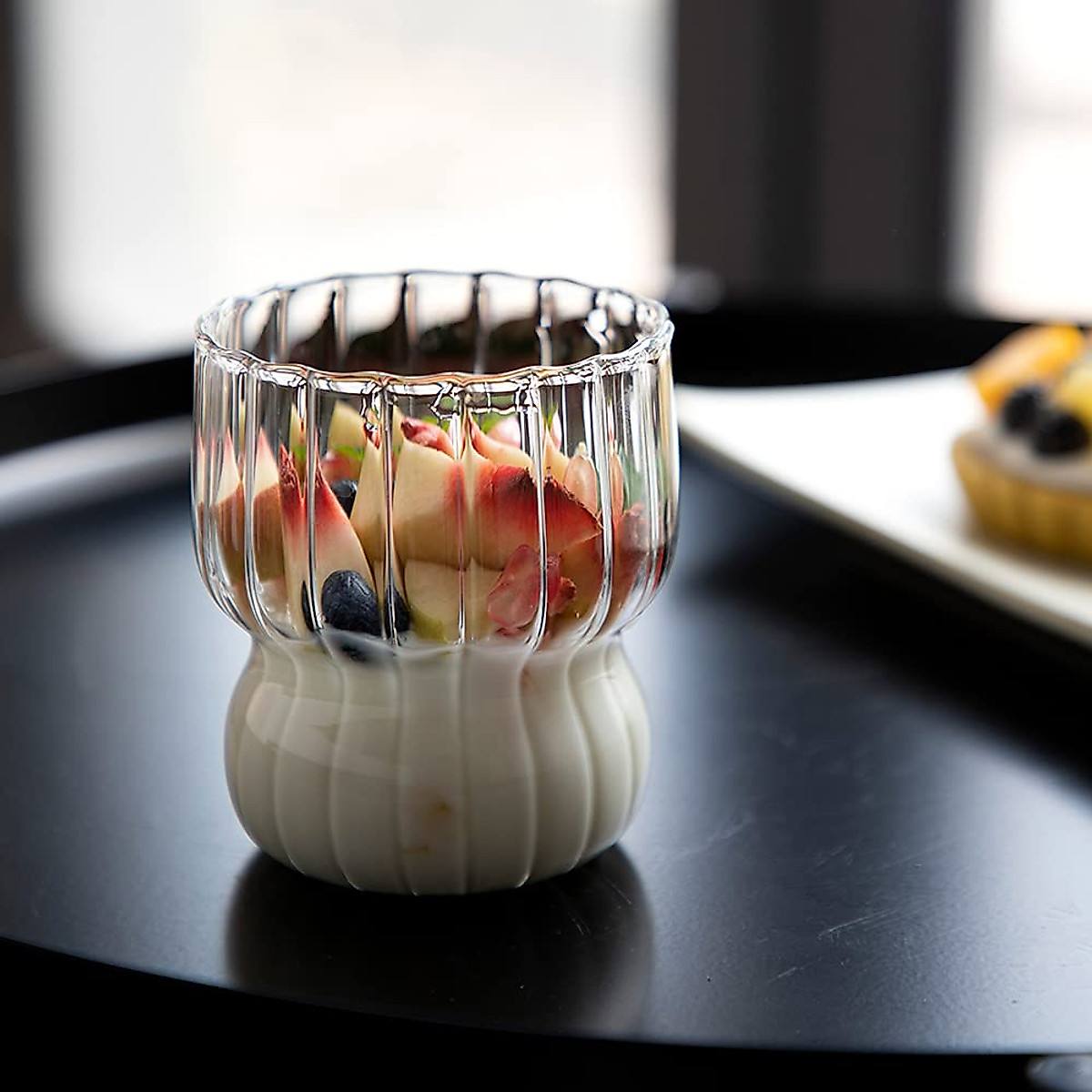 Vertical Stripe Cocktail Glass, Origami Style Glass Cup Heat Resistant Coffee Mug, Ripple Drinking Glasses Wine Iced Beer Cup Clear Dessert Cup, Vintage Glassware Bar Beverage Milk Juice Tea Cup