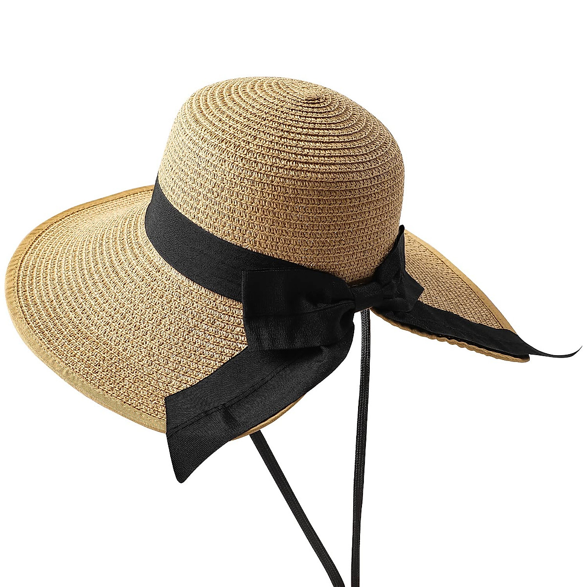 DOFOWORK Women's Sun Hat - Khaki UPF 50+, Packable, Wide Brim Straw Hat for Beach, Travel, Cruise, Honeymoon - Adjustable