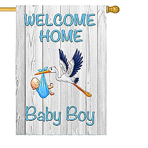 Welcome Home Baby Boy Garden Flag Baby Shower Birth Announcement Family Party Newborn Gender Reveal Lawn Yard Sign Pink Stork Outdoor Decoration Burlap Banner 12.5 x 18 Inch (Blue-Baby Boy)