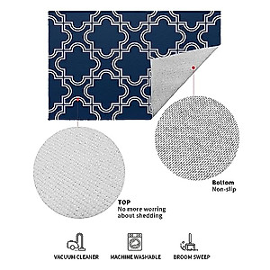 Front Entrance Floor Mats, Non Slip Bathroom/Kitchen Mat Absorbent Durable Small Rugs, Navy Geometric Moroccan Tile Pattern Door Mat Indoor/Outdoor Carpet Shoes Scraper 20x32 inch