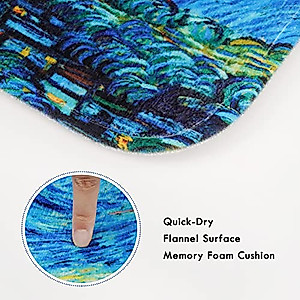 Ikfashoni 4 Pcs Starry Night Shower Curtain Set with Non-Slip Rugs, Toilet Lid Cover and Bath Mat, Van Gogh Abstract Art Shower Curtain with 12 Hooks, Blue Oil Painting Shower Curtains for Bathroom