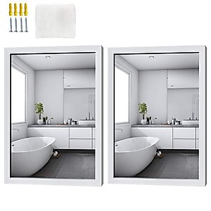 Schliersee 18x24 inch Wall Mirror Set of 2, Hanging Rectangular White Mirrors for Over Sink, Bathroom, Living Room, Bedroom