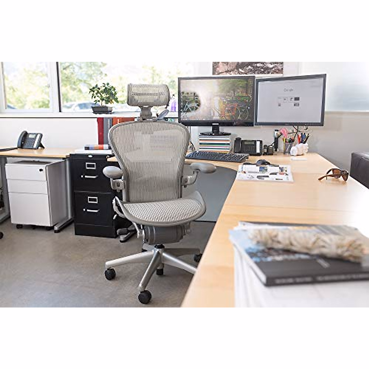 The Original H3 Zinc Headrest for Herman Miller Aeron Chair Plus Casters | Colors and Mesh Match Classic Aeron Chair 2016 and Earlier Models | Aeron Chair Not Included