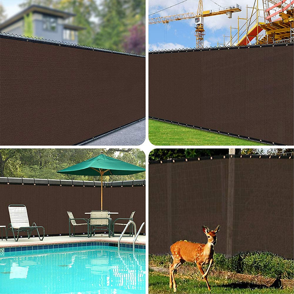 iCover 4x12ft Fence Privacy Screen, Heavy Duty Privacy Fence Screen, Outdoor Shade Cloth Mesh Barrier, Reinforced Bindings and Brass Grommets, Cable Zip Ties Included, Brown