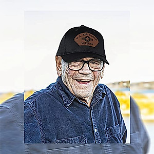 Foakecb US AIR Force Veteran Hat with Leather Patch Military Insignia Cap for Men and Women- Black