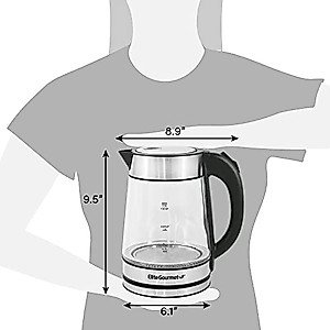 Elite Gourmet EKT-602 Electric 1.7L BPA Free Glass Kettle Cordless 360° Base, Stylish Blue LED Interior, Handy Auto Shut-Off Function – Quickly Boil Water For Tea & More, Stainless Steel