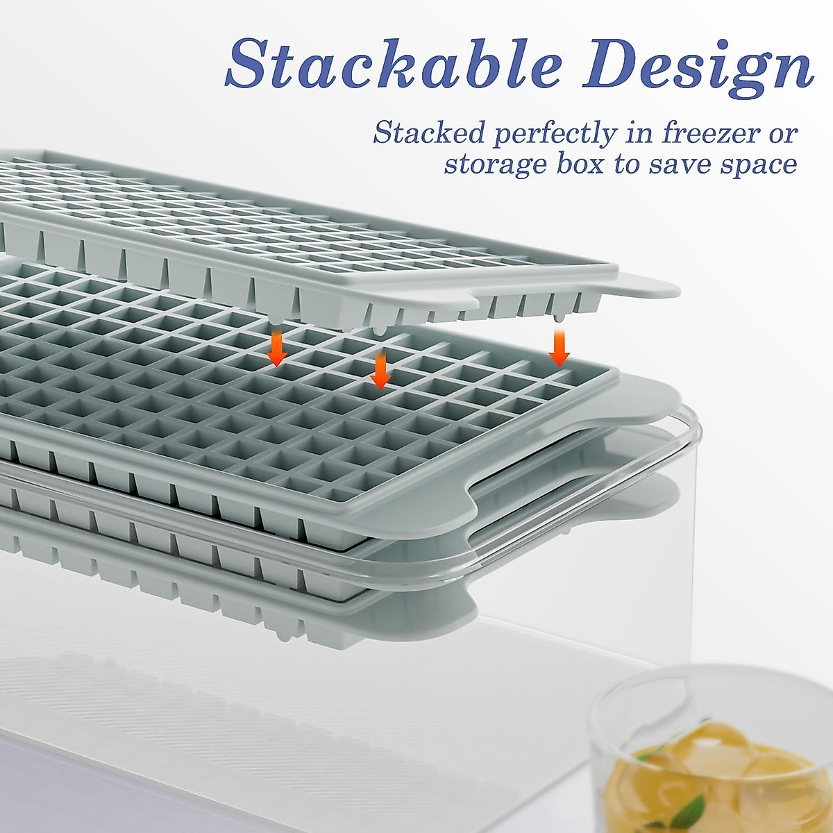 Mini Ice Cube Tray for Freezer: GGUW Nugget Ice Cube Tray with Bin - Easy Release Iced Maker Trays - Crushed Ice Tray Making 4×135 PCS Icecube