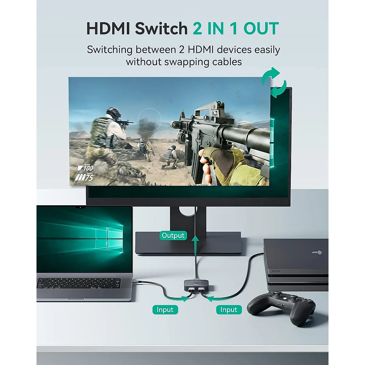 GANA HDMI 2.1 Switch, 8K HDMI Switcher Splitter Bi-Directional 2 in 1 Out, 4K@120Hz,8K@60Hz, 48Gbps Aluminum Ultra HD HDMI Hub Compatible with PS5/4,Xbox,Roku,Apple TV,Fire Stick