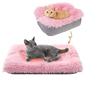 SCENEREAL Self Warming Cat Bed, Heated Cat Bed Mat for Cats Small Dogs, 2 in 1 Soft Plush, Washable Pet Pad for Indoor Outdoor Kitten Puppy, Pink 24" x 20"
