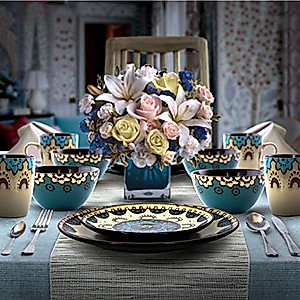 Elama CLAYHEART16 Clay Heart 16 Piece Luxurious Stoneware Dinnerware with Complete Setting for 4, 16pc, pc, Tan, Blue, Brown