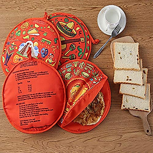 LEONAL Tortilla Warmer Taco 12 Inch Insulated Pouch Cloth - Microwave Use Fabric Bag to Keep Food Warm for up to One Hour (12 Inch, Fiesta Sunburst Boho Mandala)
