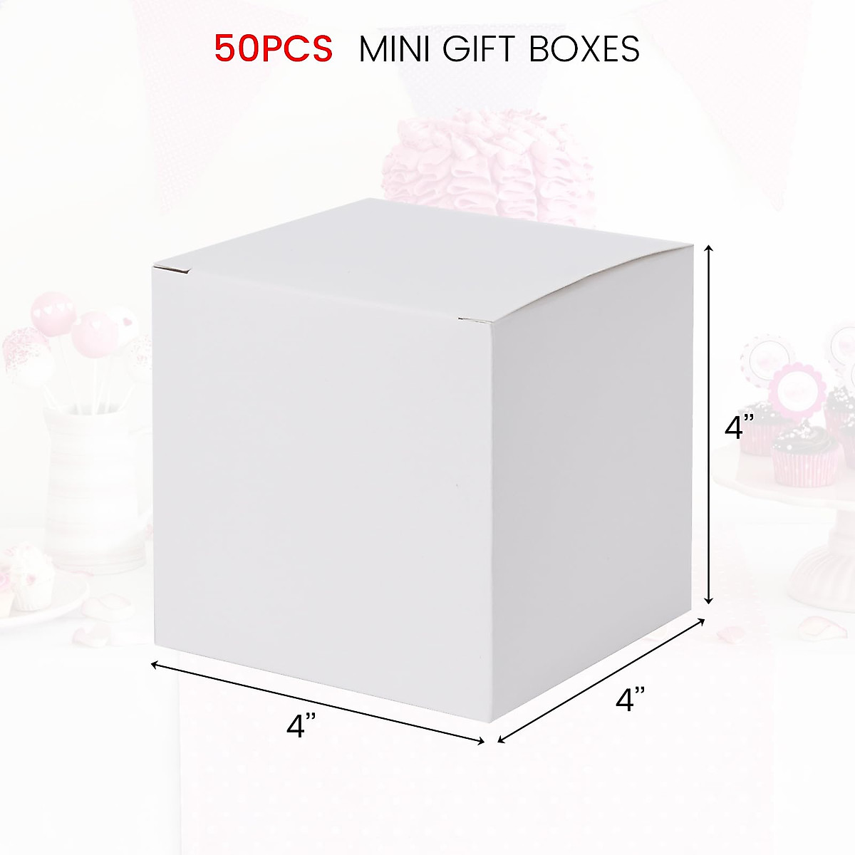 Shindel 50PCS Small Gift Boxes, 4x4x4 Inch White Gift Boxes with Lids Candy Treat Boxes Favor Boxes Candle Boxes for Birthday Bridal Shower Wedding