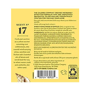 Caldrea Dish Soap, Biodegradable Dishwashing Liquid made with Soap Bark and Aloe Vera, Sea Salt Neroli, 16 oz