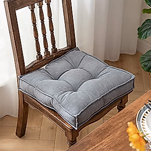 vctops Corduroy Striped Square Chair Cushion Pad Solid Tufted Seat Cushion Pads for Dining Chairs, Office Chairs, Car, Floor, Outdoor, Patio (Grey,18"x18"x3")