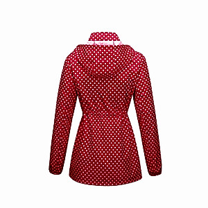 YEABEDA Women-Rain Jacket-Hood Waterproof-Lightweight Windbreak-Packable — Cute RainCoats Travel Polka Dot Ladies With Pouch (XX-Large, Red)